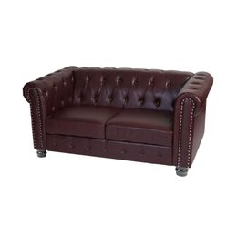 MCW Luxus 2er Sofa Loungesofa Couch Chesterfield Kunstleder 160cm ~ runde Füße, rot-braun