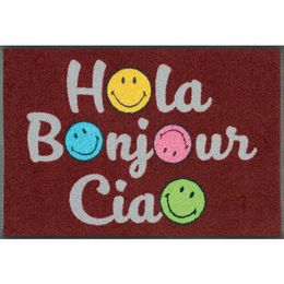 Wash&dry - Waschbare Fußmatte Smiley Hola Bonjour Ciao - ca 50 x 75 cm Wash+Dry