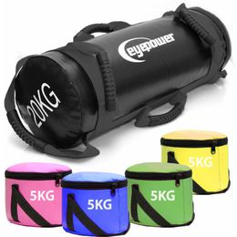 Eyepower 20kg Power Bag mit 4 Kettlebell Gewichten - 20x60 Home Training Sandbag 6 Griffe - schwarz