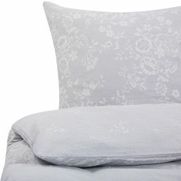Beliani Bettwäsche Set Grau Baumwolle Blumenmuster 2-teilig Standardgröße für Einzelbett 135x200 cm Kopfkissen- und Deckenbezug mit Knopfverschluss - Weiß