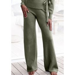 Lascana Strickhose -Loungehose mit Rippbündchen, Loungewear, grün
