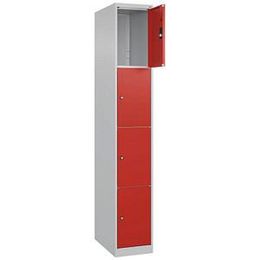 C+P CP Schließfachschrank Classic Plus lichtgrau, verkehrsrot 080000-104 S10002, 4 Schließfächer 30,0 x 50,0 x 185,0 cm