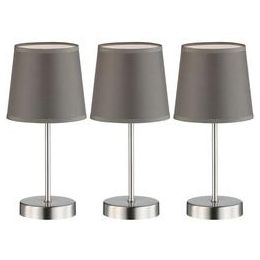 Tischleuchten Esszimmer Tischlampe Nachttischlampe Leselampe grau, Textil, Metall nickel matt, 1x E14,DxH 14x32 cm, 3er Set