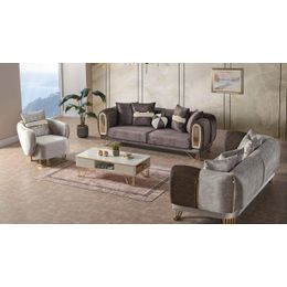 JVmoebel Wohnzimmer-Set Sofagarnitur 3+3+1 Sitzer Wohnzimmer Set Komplett Textil Sofa Sessel