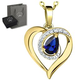 Limana Herzkette Edelstein Kyanit blau Silber 925 Gold Herz-Anhänger Damenkette (inkl. Herz Geschenkdose und Tasche)