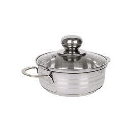 BURI Kochtopf Edelstahl Mini Fleischtopf 14cm Glasdeckel Aluminiumboden Kochen Küche