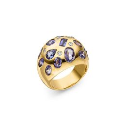 SKIELKA DESIGNSCHMUCK Goldring Tansanit Ring "Curved" mit Diamanten (Gelbgold 750)