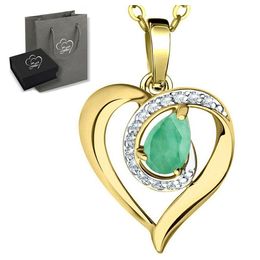 Limana Herzkette Edelstein Smaragd grün Silber 925 Gold Damen Kette mit Herz-Anhänger (inkl. Herz Geschenkdose und Tasche)
