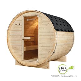 Artsauna Fasssauna Spitzbergen 180 - 4 Personen, 6 kW Ofen, Zubeh&ouml;r - Fichtenholz Sauna