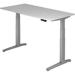 Hammerbacher XBHM16 elektrisch höhenverstellbarer Schreibtisch lichtgrau rechteckig, C-Fuß-Gestell silber 160,0 x 80,0 cm