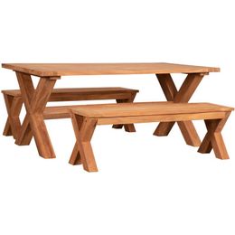 Gartenmöbelset Richmond Teak Tisch & 2 Bänke - Teak