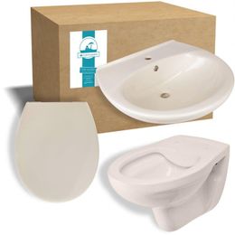 Spülrandloses Hänge wc, Set in Pergamon aus Wand wc, Toilettendeckel mit Absenkautomatik und 60 cm großem Waschbecken, 99000203 - Calmwaters