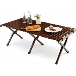 Klappbarer Campingtisch aus Holz, tragbarer Picknicktisch mit Tragetasche, aufrollbare Bambustischplatte, Klapptisch für Hof Terrasse Garten Strand,