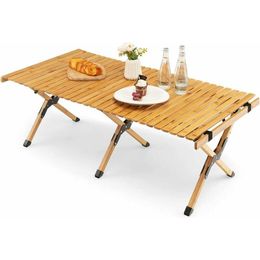 Klappbarer Campingtisch aus Holz, tragbarer Picknicktisch mit Tragetasche, aufrollbare Bambustischplatte, Klapptisch für Hof Terrasse Garten Strand,