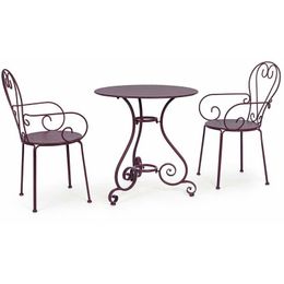 Bizzotto Set Etienne Runder Couchtisch mit farbigen Sesseln aus pulverbeschichtetem Stahl für Garten und Bar in matter Ausführung -Bausatz mit zwei Sesseln