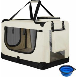 Juskys - Hundetransportbox Lassie l (beige) faltbar - 50 x 70 x 52 cm - Reisebox mit Decke, Tasche & Griffen – Stoff Transportbox für Hunde