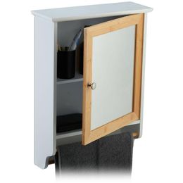 Spiegelschrank, 2 Fächer, Handtuchhalter, h x b x t: 55 x 40 x 14,5 cm, Badezimmer Hängeschrank, weiß/natur - Relaxdays