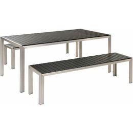 Beliani Gartenmöbel Set Schwarz Kunstholz und Aluminium 8-Sitzer Rechteckig Outdoor Modern Terrasse Möbel Ausstattung - Silber