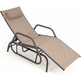 Costway Sonnenliege mit Schaukelfunktion, Gartenliege mit Verstellbarer Rückenlehne, Liegestuhl mit Kopfkissen, atmungsaktiver Stoff, Relaxliege