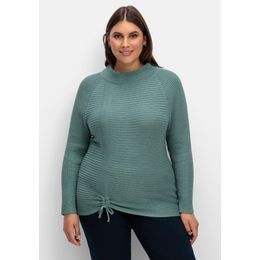 Große Größen: Pullover im Rippstrick, mit Raffung vorn, jade, Gr.48