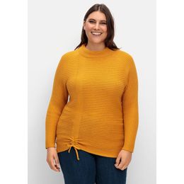 Große Größen: Pullover im Rippstrick, mit Raffung vorn, ocker, Gr.52