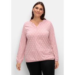 sheego Große Größen: Langarmshirt mit Alloverdruck und kurzer Knopfleiste, rosé gemustert, Gr.50