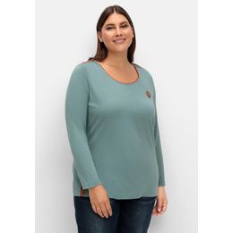 Große Größen: Langarmshirt mit Kontrastpaspeln, jade, Gr.40