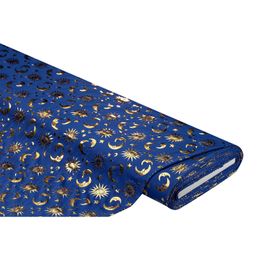 buttinette Elastik-Jersey Foliendruck "Sonne, Mond und Sterne", blau/gold