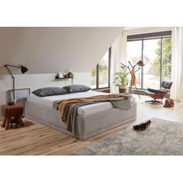 Westfalia Schlafkomfort Polsterbett Texel, Standardhöhe mit Zierkissen, Bettkasten bei Ausführung mit Matratze, beige|weiß