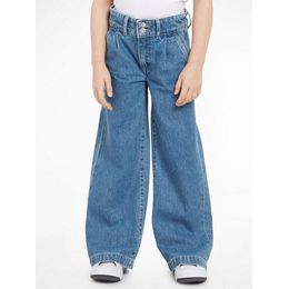 Tommy Hilfiger Weite Jeans WIDE PLEATED DENIM PANT mit Leder-Brandlabel am hinteren Bundabschluss, blau