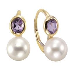 Vivance Paar Ohrhänger »333/- Gelbgold mit Amethyst/Perle« gelb + lila one-size Edles Erscheinungsbild