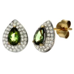 Creazione Bijoux Paar Ohrstecker &raquo;750/- Gelbgold mit Turmalin und Diamanten&laquo; gelb + gr&uuml;n one-size Turmalin-Qualit&auml;t: AAAA
