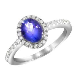 Creazione Bijoux Fingerring &raquo;750/- Wei&szlig;gold mit Tansanit und Diamanten&laquo; wei&szlig; 054 (17,2) Tansanit-Qualit&auml;t: AAAA