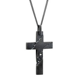 CAI CAÏ Kette mit Anhänger »925 Sterling Silber oxidiert Kreuz« Silbergrau 55cm Panzerkette in 925 Silber mit 55 cm Gesamtlänge