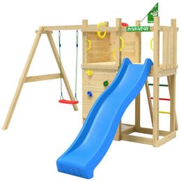 Jungle Gym Spielturm Deck, Spielanlage mit Schaukel und Rutsche mit Wasseranschluss, blau|grün