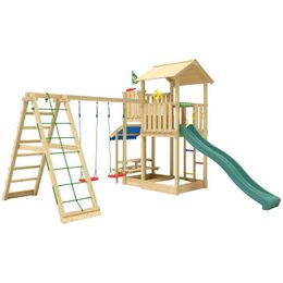 Jungle Gym Spielturm Veranda, Spielanlage mit Schaukel, Kletterbock und Rutsche mit Wasseranschluss, grün