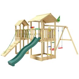 Jungle Gym Spielturm Nova, Spielanlage mit 2 Türmen, Schaukel und Rutsche mit Wasseranschluss, grün
