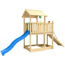 Jungle Gym Spielturm Drift, Spielanlage inklusive Rutsche mit Wasseranschluss, blau|grün