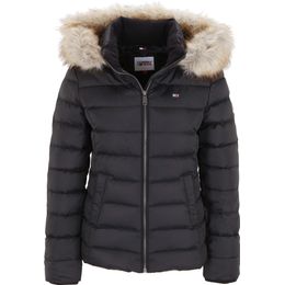 Tommy Jeans Essential Daunenjacke, abnehmbare Kapuze, Rippstrick-Bündchen, für Damen, schwarz, S