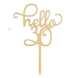 Festivalartikel Tortenstecker Hello 30 Topper Gold Acryl Geburtstag Party Dekoration