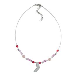 unbespielt Collier Drahtkette mit Glasperlen rosa silbergrau-matt und Anhänger 42 cm