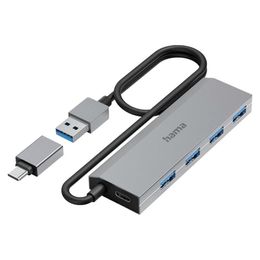 Hama USB-Verteiler Hama 4 Port USB 3.2 Gen 1-Hub (USB 3.0) mit USB-C® Stecker Grau