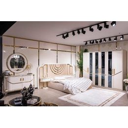 JVmoebel Schlafzimmer-Set Schlafzimmer Set Luxus Bett 2x Nachttisch Kleiderschrank Kommode mit