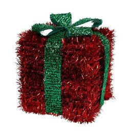 BURI Dekofigur Lametta Weihnachtsgeschenk rot 13cm mit Schleife Weihnachtsdeko