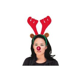 BURI Dekofigur Elch-Haarreif mit blinkender Nase Weihnachtskostüm Elchgeweih Rentier