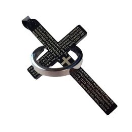 BUNGSA Anhänger Set Kreuz-Anhänger zweifarbig mit Ring und Gebetstext schwarz aus Edelstah (1-tlg)