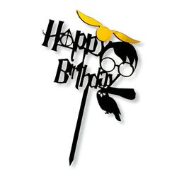 Festivalartikel Tortenstecker Happy Birthday Harry Potter schwarz gold Topper Besen