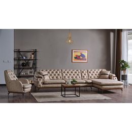 JVmoebel Wohnzimmer-Set Luxus Wohnzimmer Set Sessel Ecksofa L Form Modern Set Chesterfield