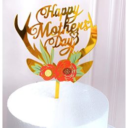 Festivalartikel Tortenstecker Happy Mother's Day Topper Gold