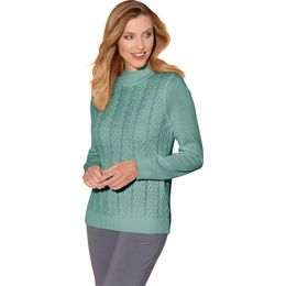 Damen Stehkragenpullover mit Zopfmuster salbei, Gr&ouml;&szlig;e 40